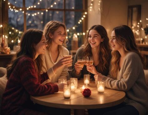 Premium Photo Girls Drinking Wine And Talking At A Table With Candles