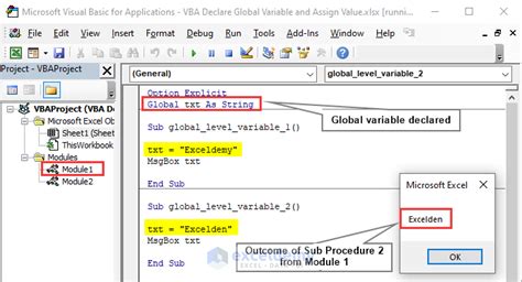 Excel Vba Declare Global Variable And Assign Value 2 Ways Exceldemy