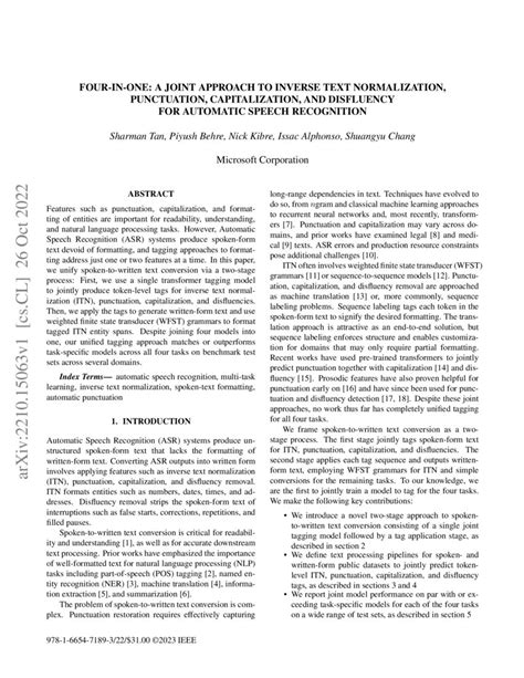 Four In One A Joint Approach To Inverse Text Normalization Punctuation Capitalization And