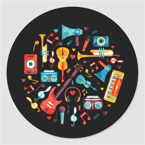Funky Music Colorful Musical Instruments Classic Round Sticker Zazzle T Business Funky