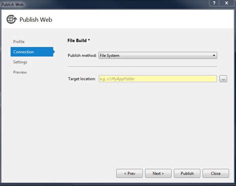 C Set Default Folder For Target Location When Publishing In Visual