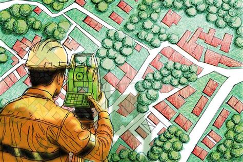 Fictional Cadastral Map With Green Areas Relief And Total Station