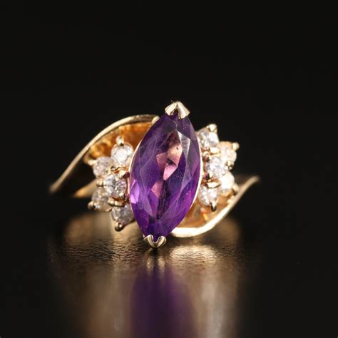 14k Amethyst And Diamond Bypass Ring Ebth