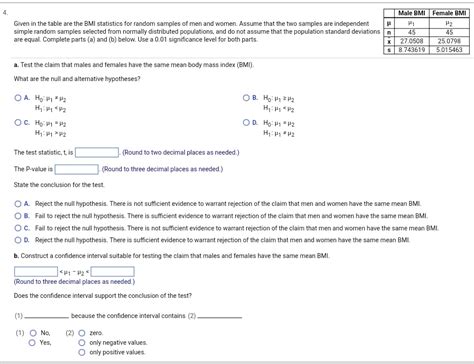 Solved Given In The Table Are The Bmi Statistics For Random