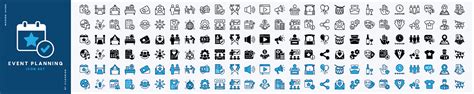 이벤트 계획 플랫 및 라인 아이콘 세트 파티 엔터테인먼트 생일 축제 축하 결혼식 회의 세미나 조직 회의 장식 달력 케이터링 불꽃 놀이 포함 Film Festival에 대한