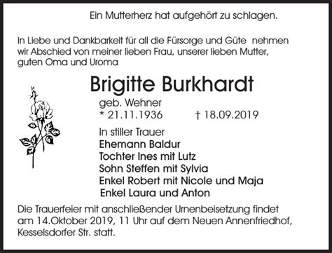 Brigitte Burkhardt Traueranzeige Sächsische Zeitung