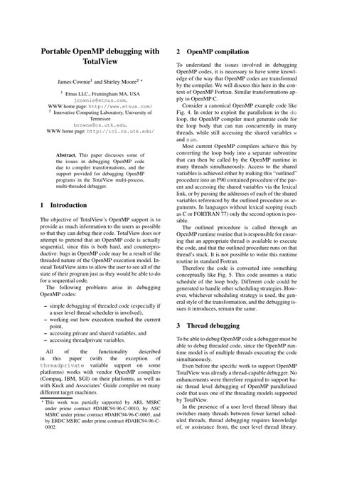 PDF Portable OpenMP Debugging With TotalView