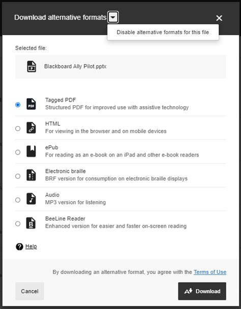 Disable Alternative Formats Auc Learning Management Systems