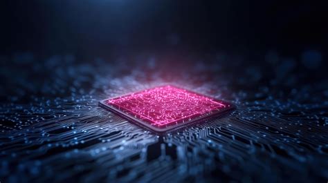 Glowing Microchip On Circuit Board Symbolizing Technology And