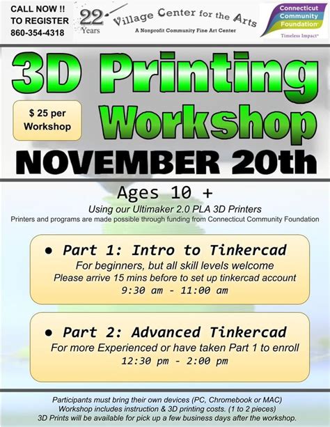 3 D Printing Workshop Village Center For The Arts New Milford Ct