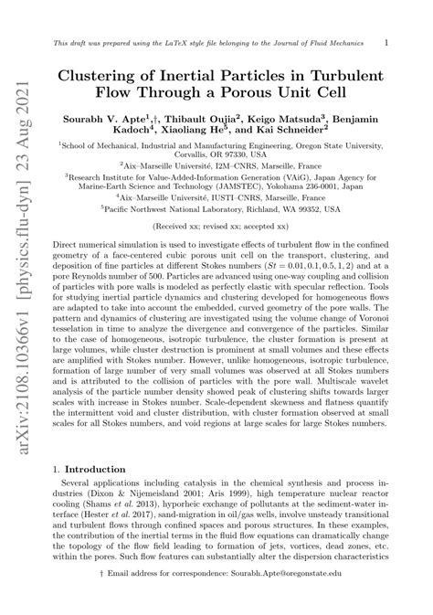 Pdf Clustering Of Inertial Particles In Turbulent Flow Through A Porous Unit Cell