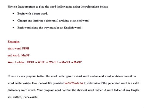 Write A Java Program To Play The Word Ladder Game Chegg Com