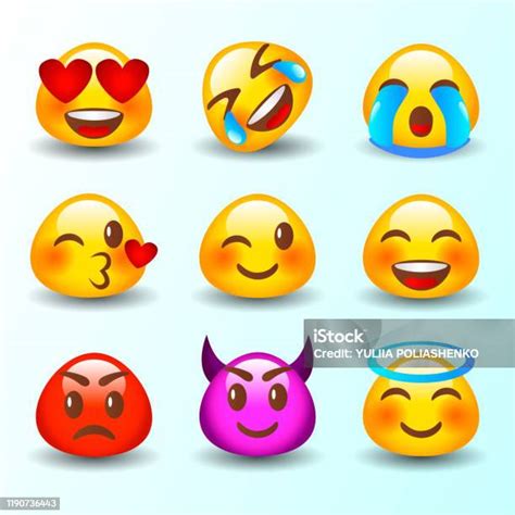 추상 재미 플랫 스타일 이모티콘 이모티콘 반응 색상 아이콘 세트 이모티콘 벡터 스타일 미소 얼굴 아이콘 스톡 벡터 볼터치에 대한 스톡 벡터 아트 및 기타 이미지 Istock