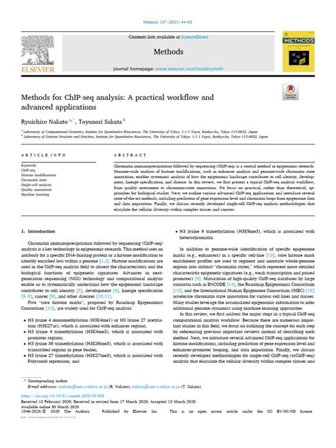 Methods For Chip Seq Analysis A Practical Workflow And Advanced 2021 Metho Pdf Dna