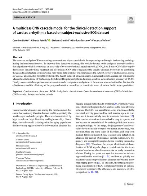 Pdf A Multiclass Cnn Cascade Model For The Clinical Detection Support Of Cardiac Arrhythmia