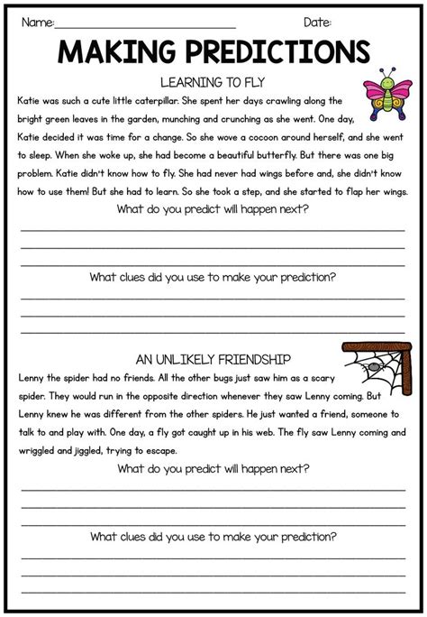 Making Predictions Reading Strategy Worksheet Making Predictions Reading Comprehension