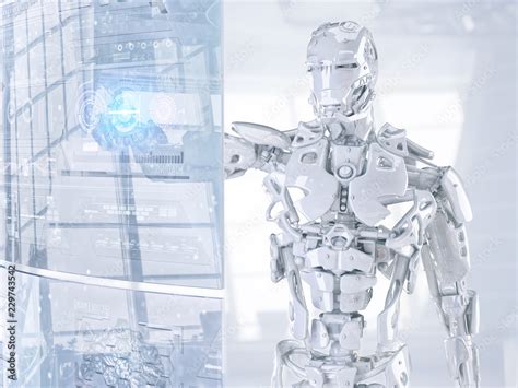 Robot Cyborg Android Touching Sensitive Hud Sci Fi Display With