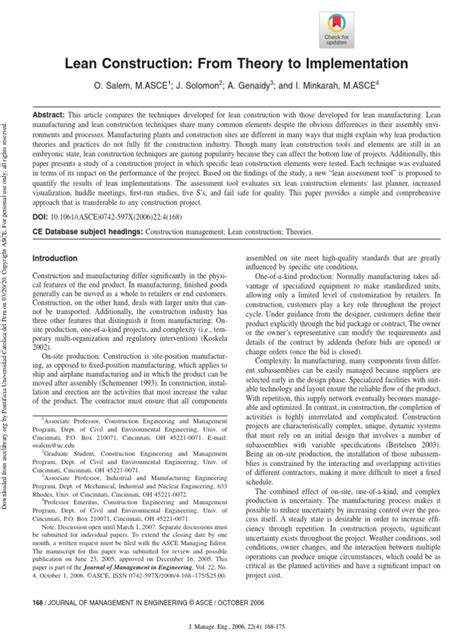 Lean Construction From Theory To Implementation Pdf Pdf Lean Manufacturing Systems Science