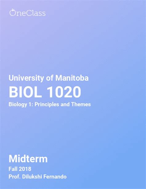 BIOL Study Guide Fall Comprehensive Midterm Notes OneClass