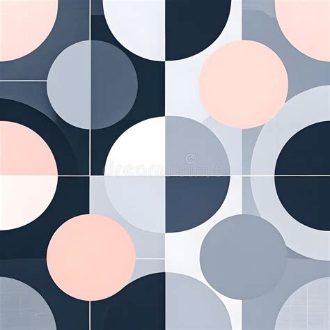 Abstract Minimalist Geometric Pattern Of Interlocking Circles And Squares Palette Of Pale Grey