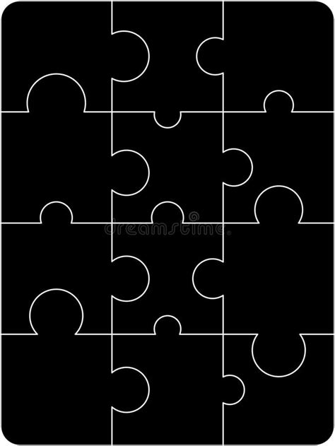 Puzzle Pieces Square Puzzle Game Vector Template With Right Angles
