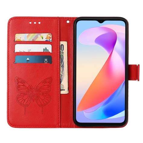 For Honor X A Embossed Butterfly Leather Phone Case Red Alexnld Com