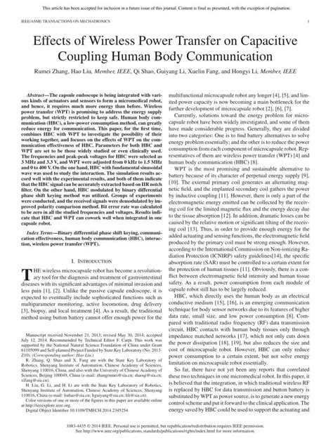 Pdf Effects Of Wireless Power Transfer On Capacitive Coupling Human Body Communication