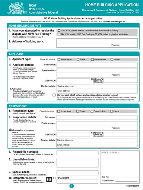 Fillable Online Cc Ncat Nsw Gov Home Building Application PDF The Consumer And Commercial