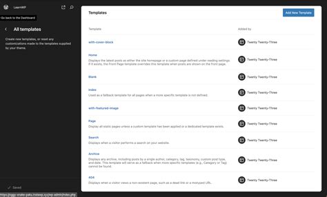 Site Editor Patterns Template Part List Missing Add New Template