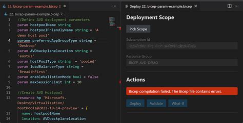 The Microsoft Platform Bicep Deployment Pane Validate What If And