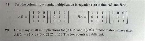 solved please help with 19 20 19 test the column row matrix
