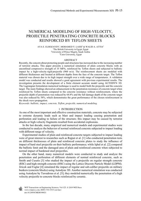 Pdf Numerical Modeling Of High Velocity Projectile Penetrating Concrete Blocks Reinforced By