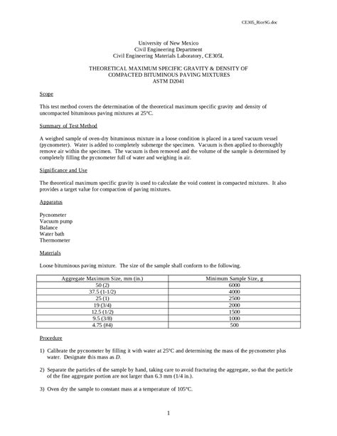 Theoretical Maximum Specific Gravity And Density Of Compacted