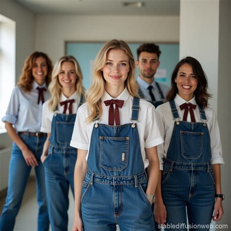 Women In Office Wearing Denim Overalls Stable Diffusion Online