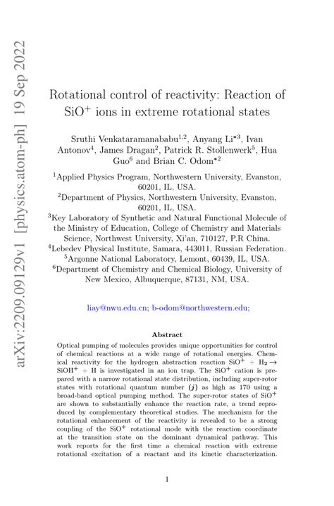 Pdf Rotational Control Of Reactivity Reaction Of Sio Ions In Extreme Rotational States