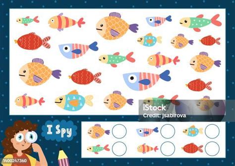 나는 아이들을위한 스파이 게임 귀여운 물고기를 찾아 세어라 물고기에 대한 스톡 벡터 아트 및 기타 이미지 물고기 수중 아이 Istock