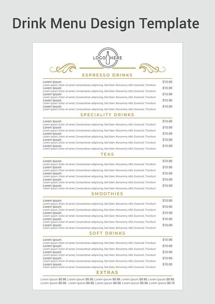 Premium Vector Drink Menu Design Template With Ingredients And Price List Simple Restaurant