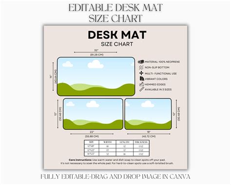 Desk Mat Size Chart Editable Canva Template Drag And Drop Mockup Desk Mat Size Mockup Desk
