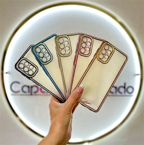 Capa Para Celular Tpu Transparente Com Borda Colorida Metalizada Capas no Atacado Películas