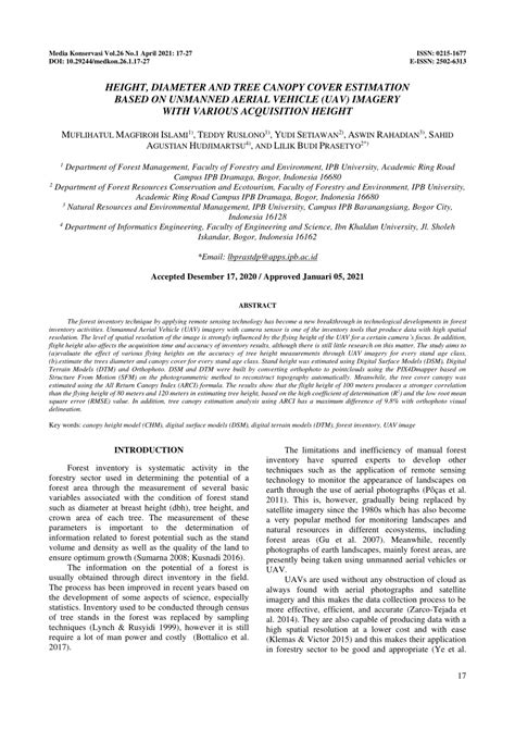 Pdf Height Diameter And Tree Canopy Cover Estimation Based On Unmanned Aerial Vehicle Uav