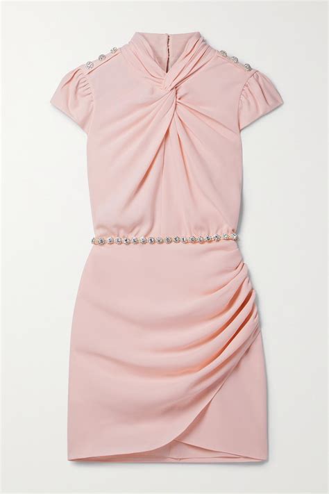 Self Portrait Twist Front Belted Embellished Crepe Mini Dress In Pink Lyst