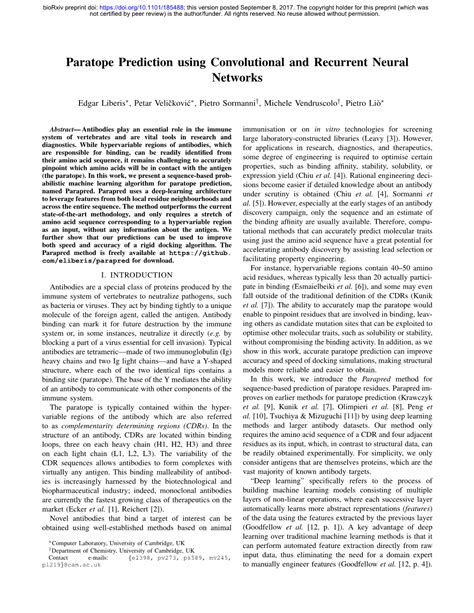 Paratope Prediction Using Convolutional And Recurrent Neural Networks Docslib