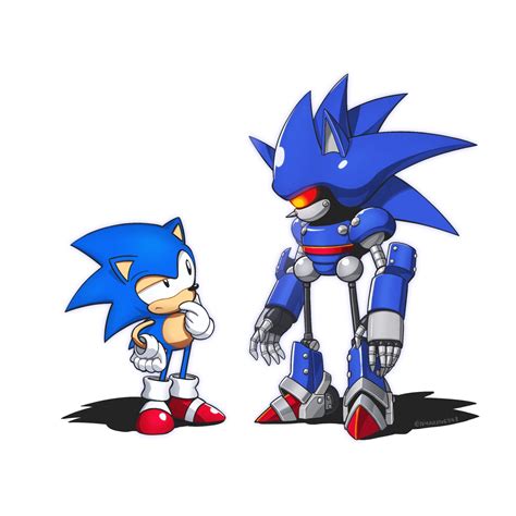 sonic the hedgehog and mecha sonic mkii sonic and 2 more drawn by