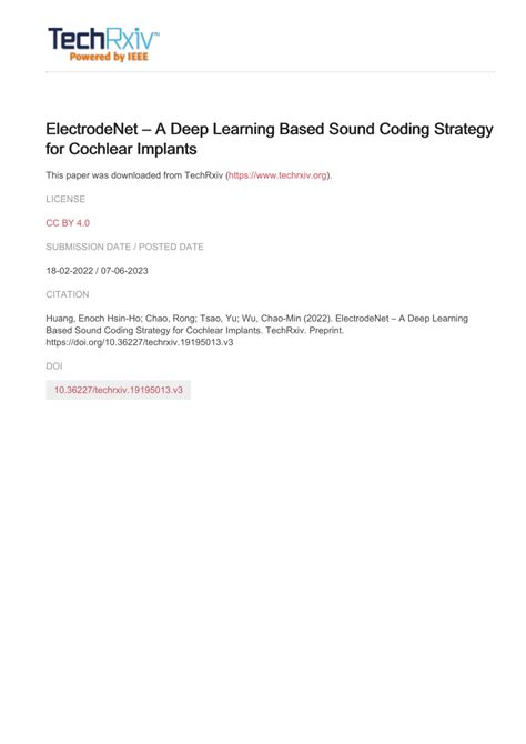 Pdf Electrodenet A Deep Learning Based Sound Coding Strategy For