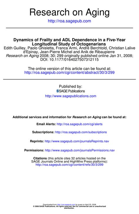Pdf Dynamics Of Frailty And Adl Dependence In A Five Year
