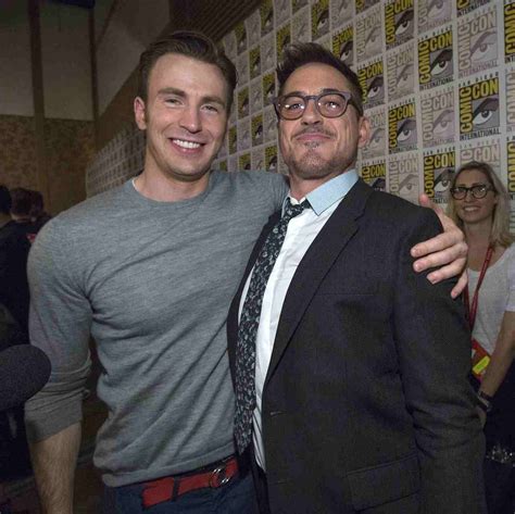 Chris Evans And Robert Downey Jr At A Press Line For The Movie