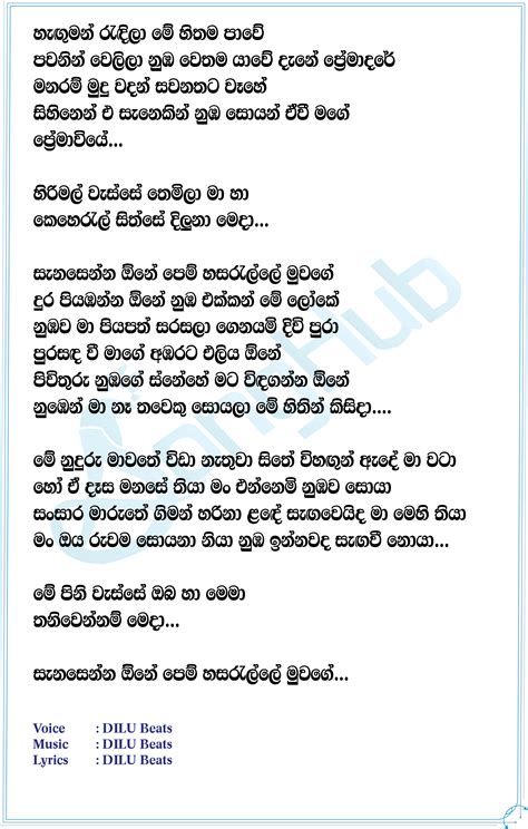 Numbawa Soya Hiri Mal Wasse Themila Song Sinhala Lyrics