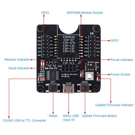 Downloader Tester Shield For Esp8266 Esp 0101s12e12f12s18t Module