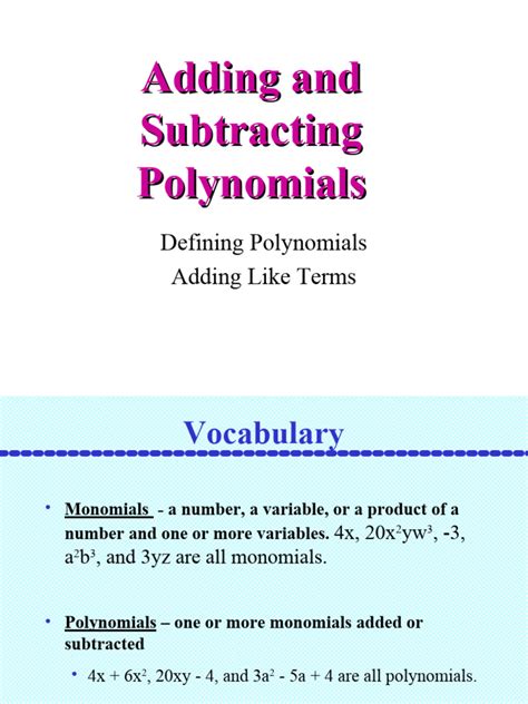Adding And Subtracting Polynomials Pdf Polynomial Variable