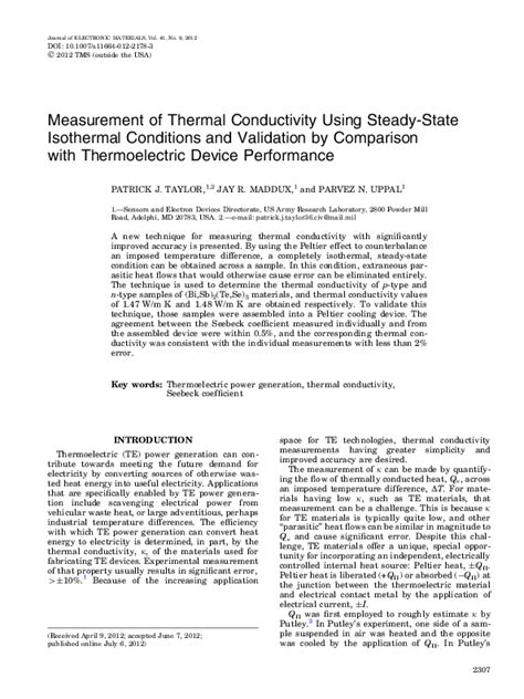 Pdf Measurement Of Thermal Conductivity Using Steady State Isothermal Conditions And